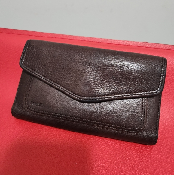 Fossil | Bags | Fossil Flat Front Checkbook Wallet Dark Brown | Poshmark